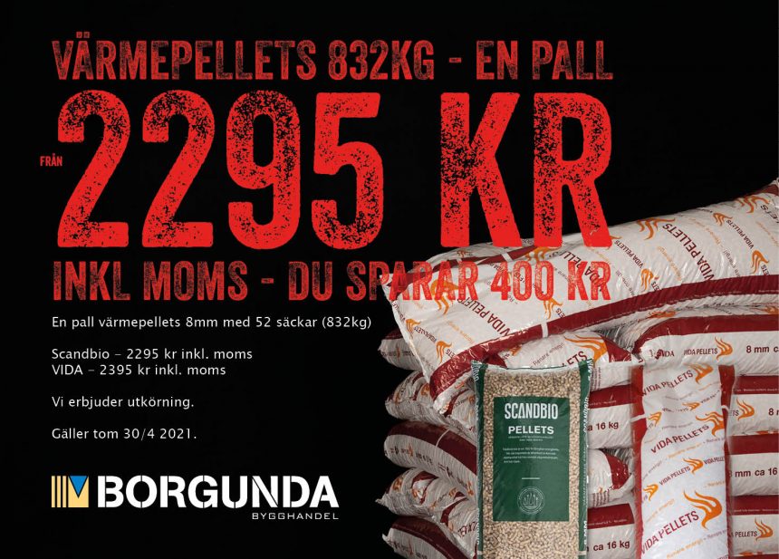 Värmepellets 8mm - En pall med 52 säckar (832kg) - Borgunda Bygghandel AB
